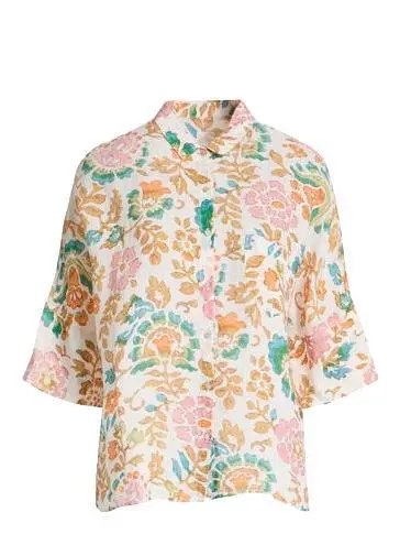 120% Lino Floral-print Linen Shirt - White