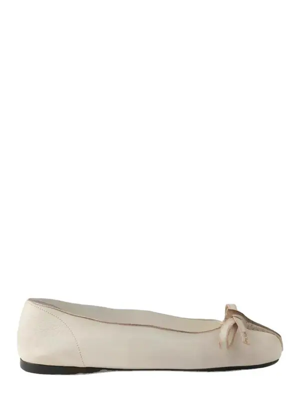 Prada Logo-print Ballet Flats With Bow - Neutrals