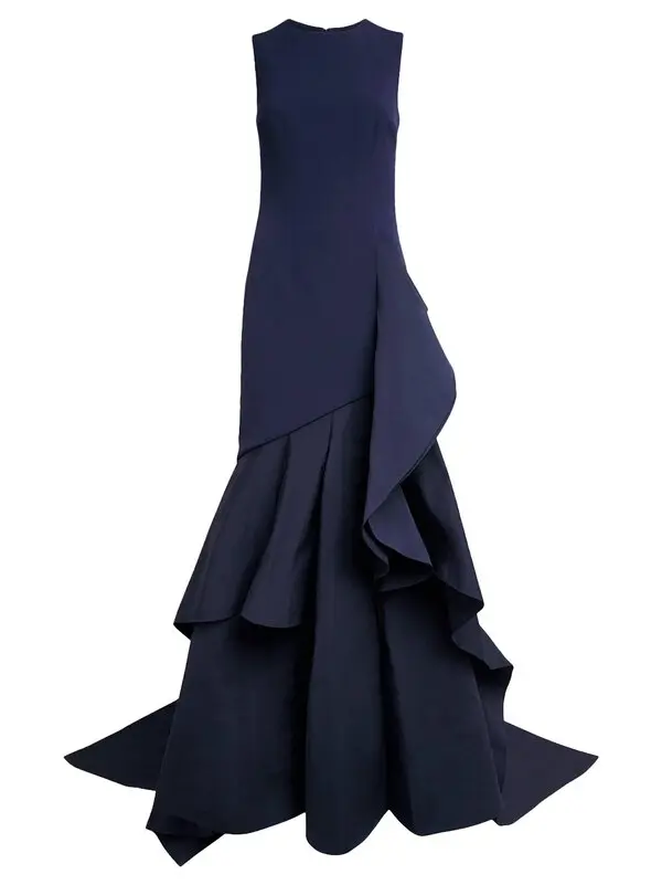 Safiyaa Cons Ruffle Gown - Navy