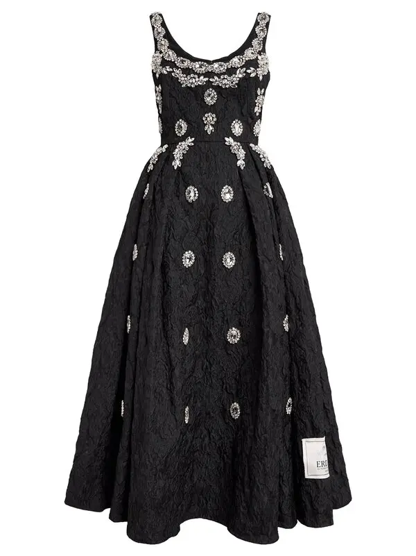 Erdem Embroidered Cloque Maxi Dress - Black