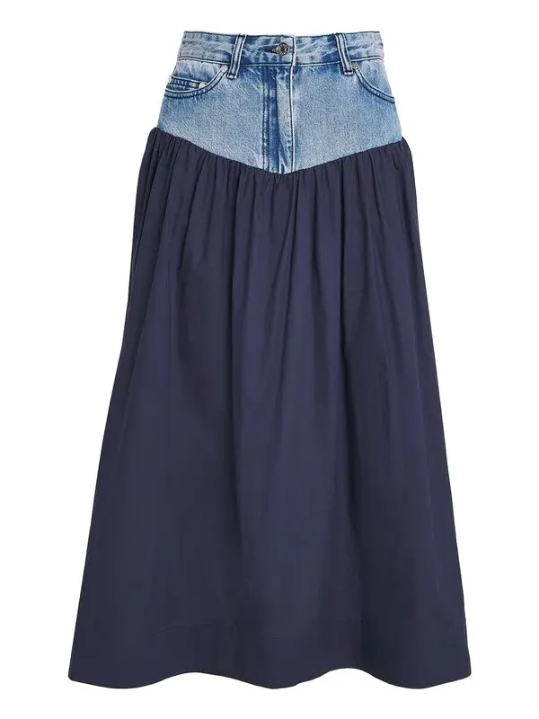 Sandro Denim-poplin Hybrid Midi Skirt - Blue