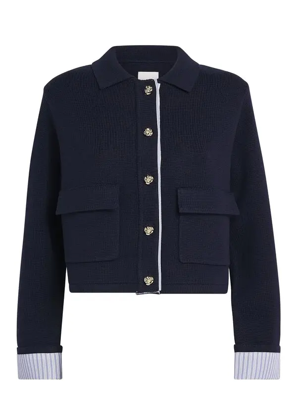 Sandro Wool-blend Polo Cardigan - Blue