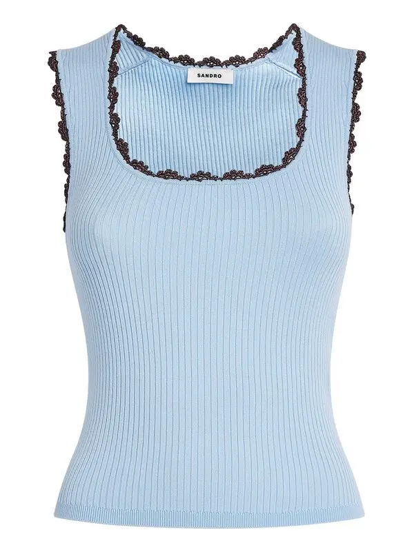 Sandro Crochet-trim Ribbed Tank Top - Blue