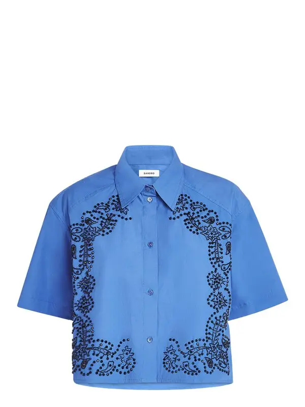 Sandro Cotton Embellished Shirt - Blue