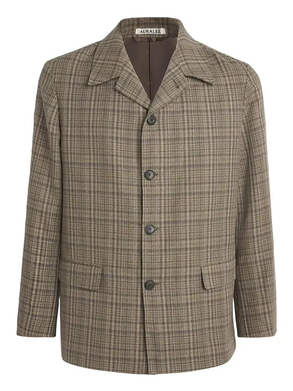 Auralee Silk-linen Check Jacket - Brown