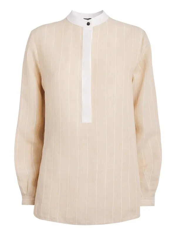 Kiton Linen Stripe Blouse - Beige