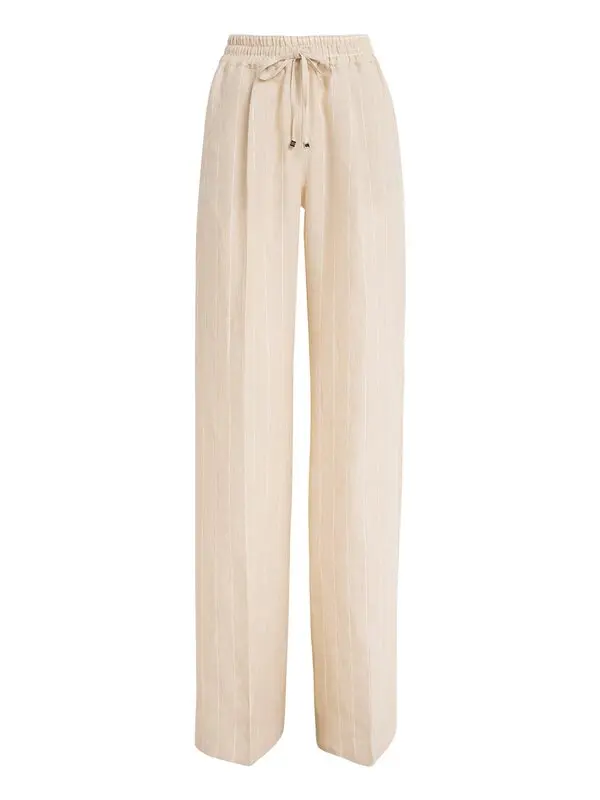 Kiton Linen Stripe Drawstring Trousers - Beige
