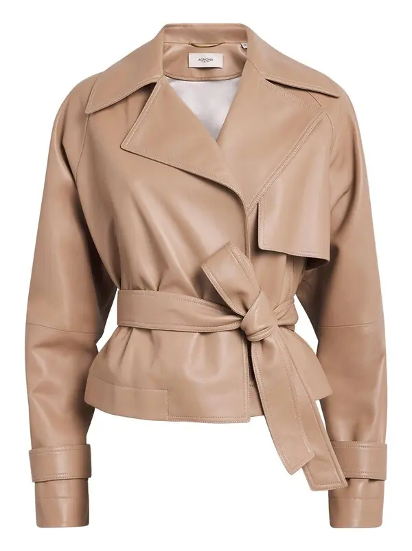 Agnona Lambskin Cropped Leather Jacket - Beige