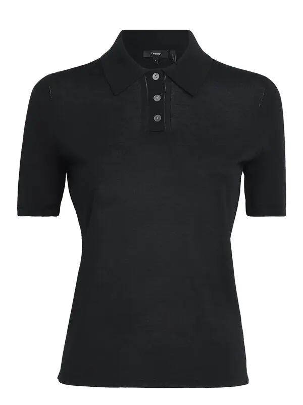 Theory Merino Wool Pointelle Polo Shirt - Black