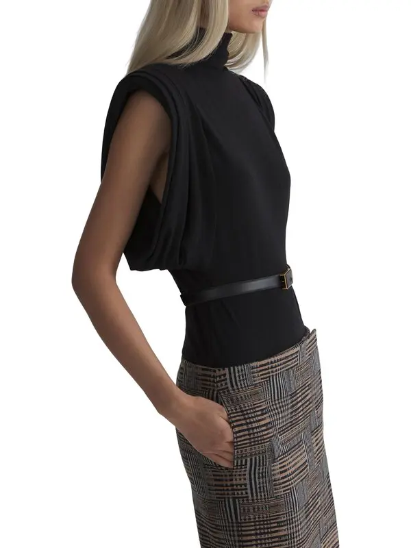 MUGLER Draped Wool-blend Top - Black