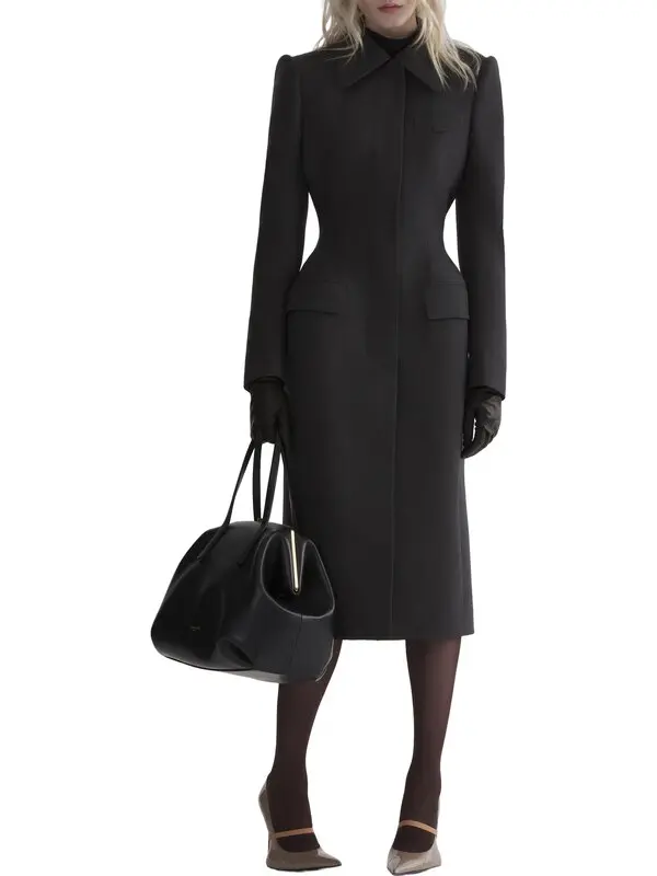 MUGLER Long Wool Tailored Overcoat - Grey