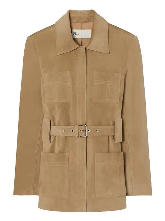 Tory Burch Belted Suede Jacket - Light Brown