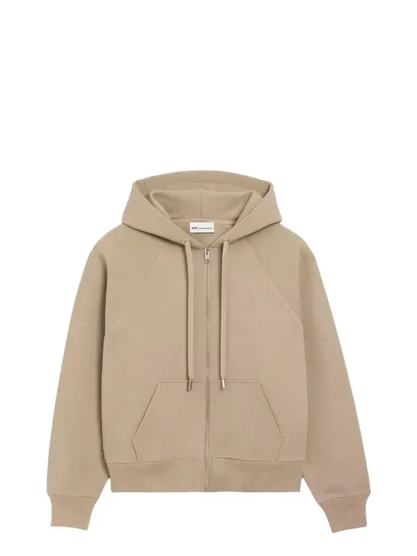 AMI Paris De Coeur Logo Zipped Hoodie - Neutrals