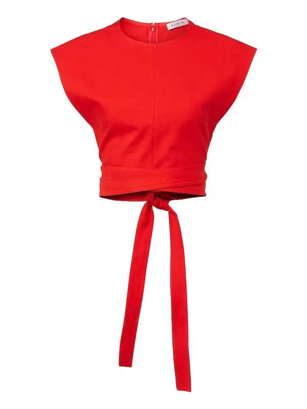 Alaïa Belted Cotton Gabardine Crop Top - Red