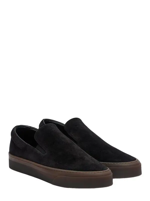 THE ROW Mh Suede Slip-on Shoes - Black