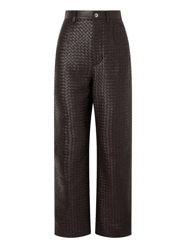 Bottega Veneta Intrecciato Leather Straight-leg Pants - Brown