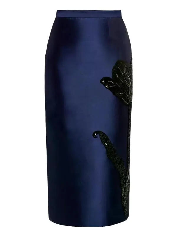 Erdem Floral Mikado Pencil Skirt - Blue