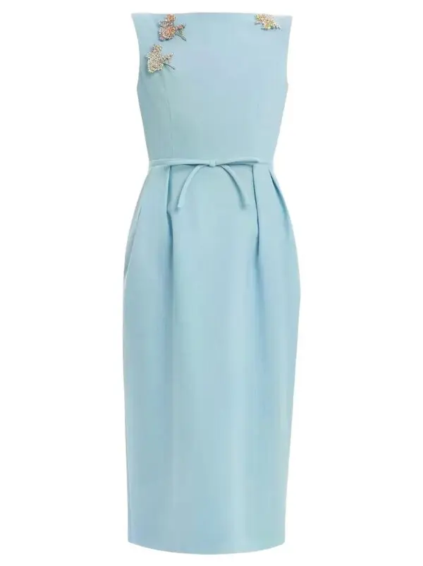Erdem Pencil Midi Dress With Floral Embellishments - Blue