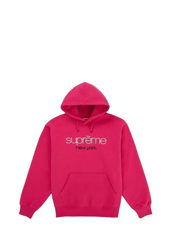 Supreme Classic Logo Hooded Sweatshirt - Bright Fuchsia