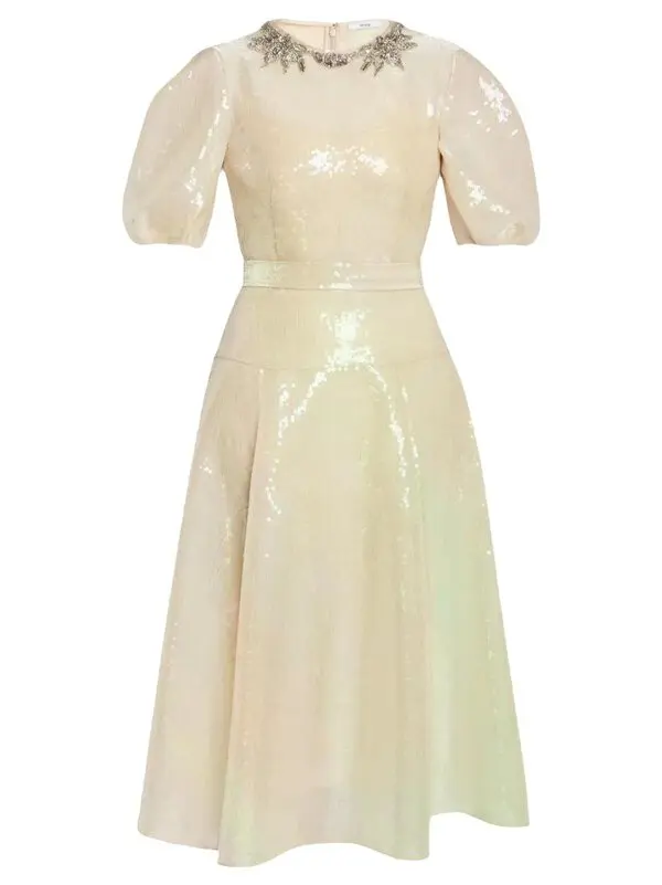 Erdem Sequin-embellished Short-sleeve Dress - Neutrals