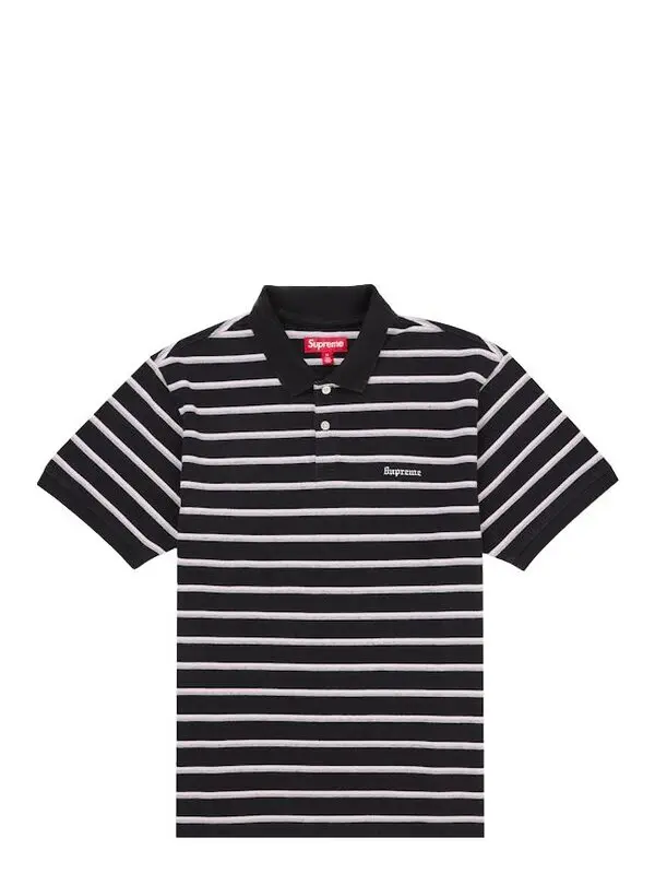 Supreme Washed Stripe Polo Shirt - Black