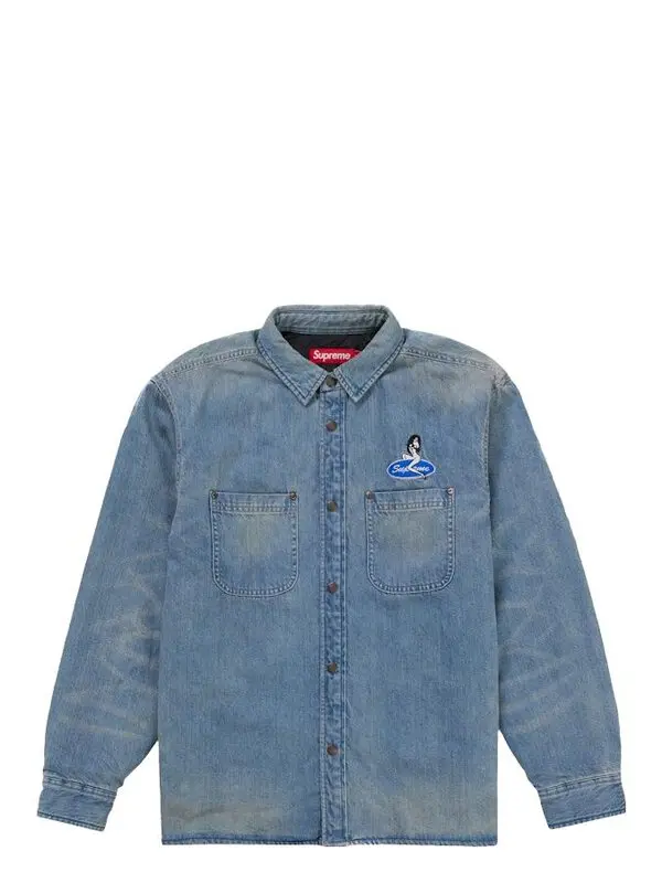 Supreme Quilted Lined Denim Snap Shirt - Blue