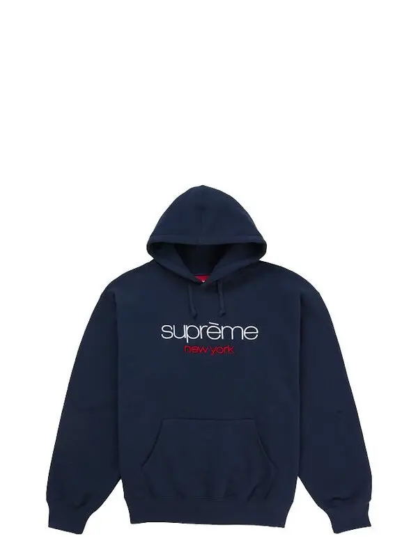Supreme Classic Logo Hooded Sweatshirt - Navy Blue