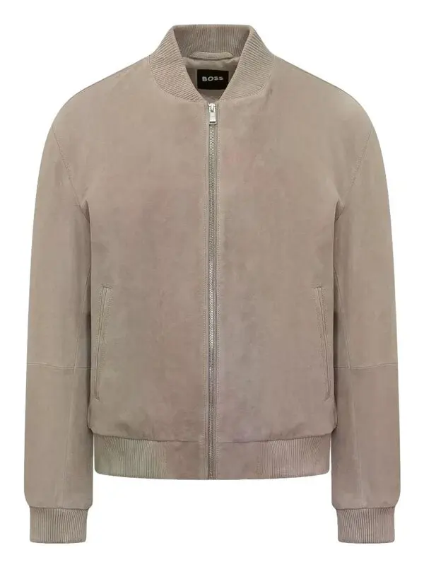 BOSS Leather Zip-up Jacket - Neutrals