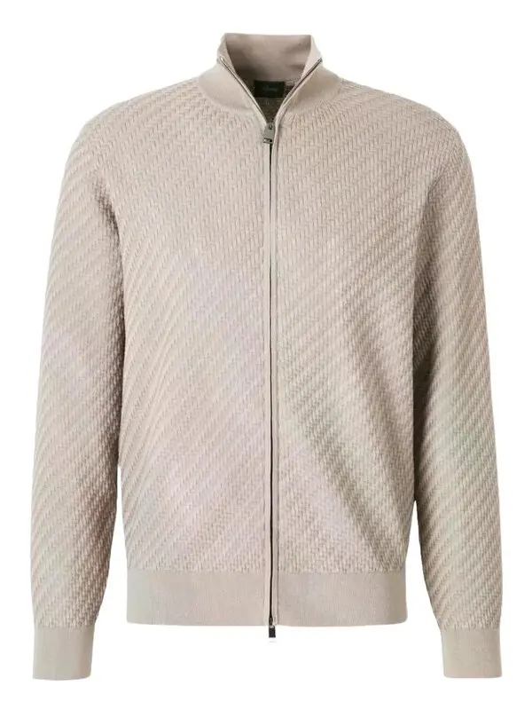 Brioni Trama Braided Zip-up Knit Cardigan - Neutrals