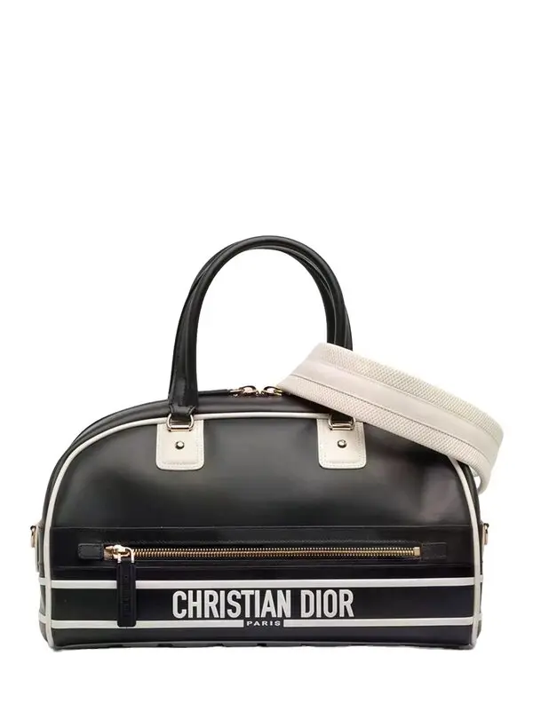 Dior 2021 Leather Vibe Zip Bowling Satchel - Black