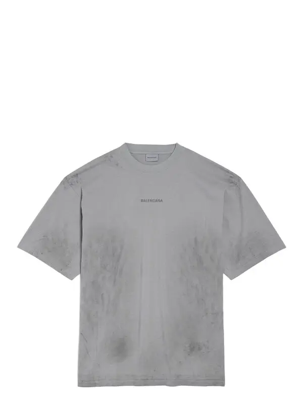 Balenciaga Medium Fit T-shirt With Embroidered Logo - Grey
