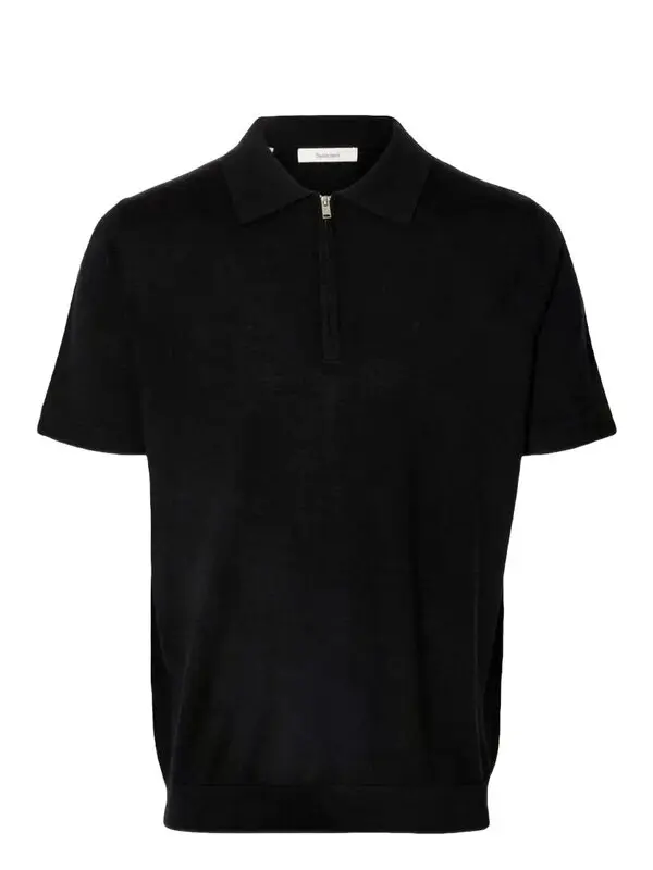 SELECTED Zip Polo T-shirt - Black