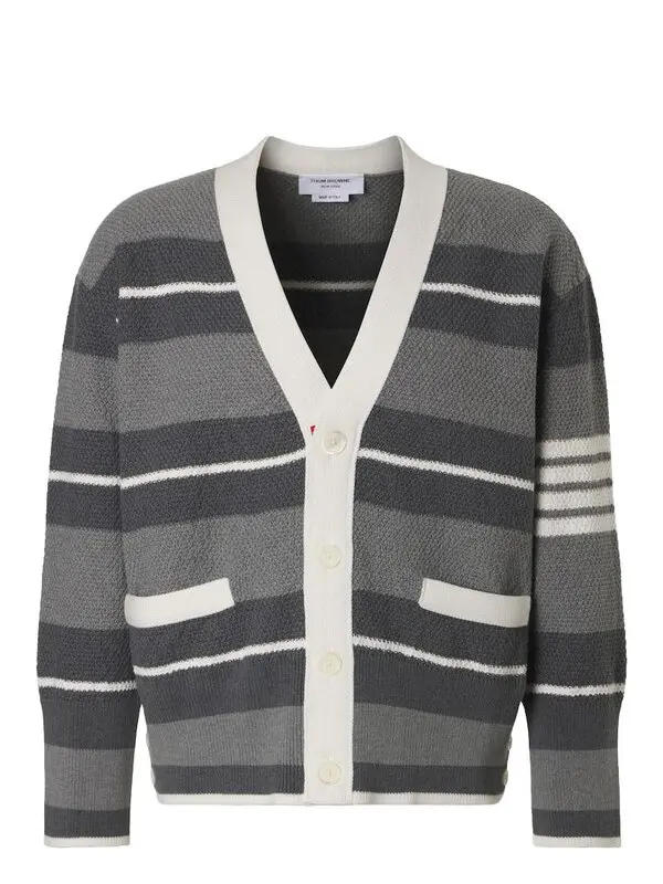 Thom Browne Striped Cotton Cardigan - Grey