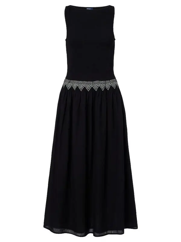 Polo Ralph Lauren Embroidered Cotton Voile Midi Dress - Black