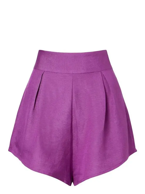ADRIANA DEGREAS Pleated Linen-blend Shorts - Purple