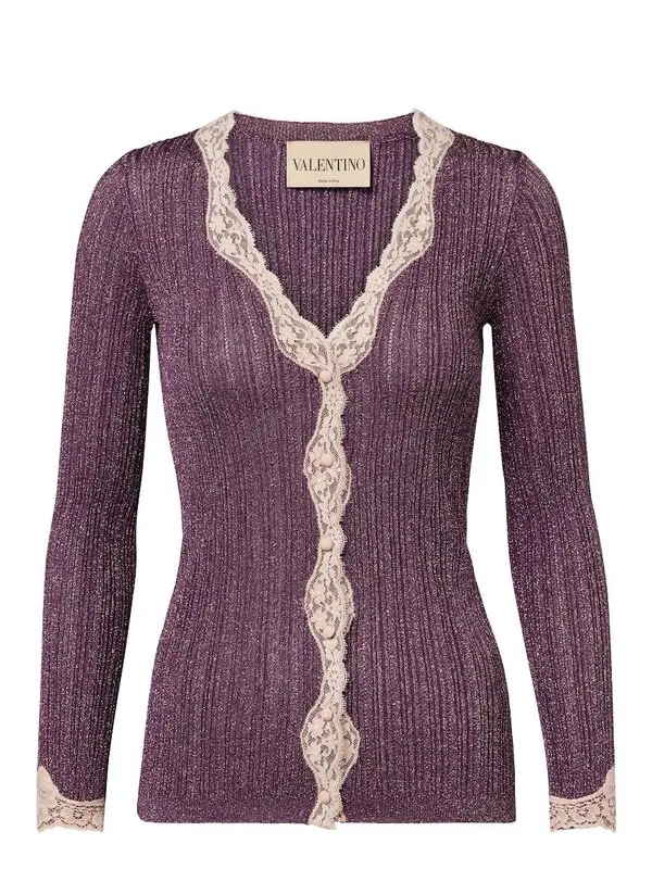 Valentino Garavani Lace Trimmed Cardigan - Purple