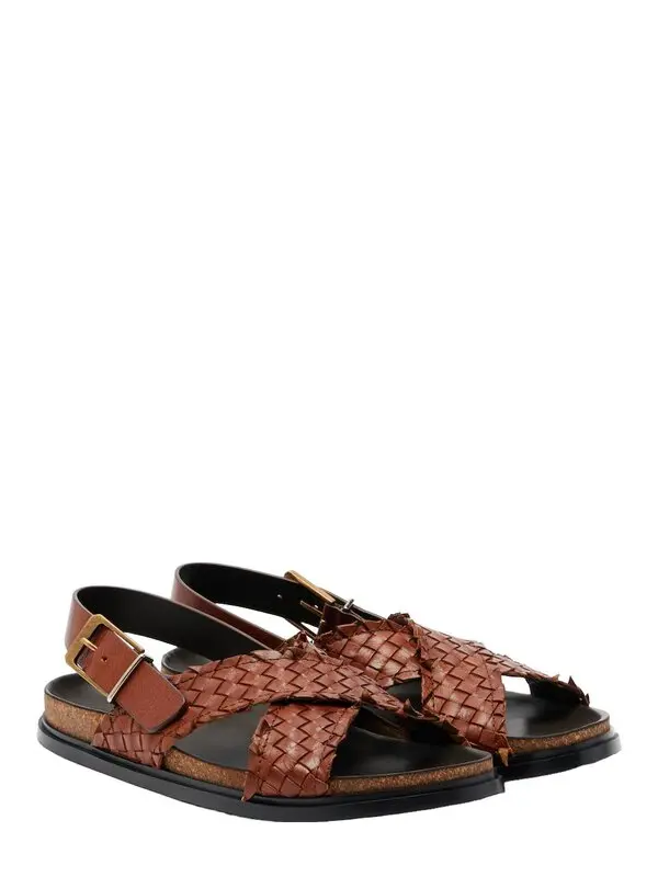 THE ROW Buckle Leather Slingback Sandals - Brown