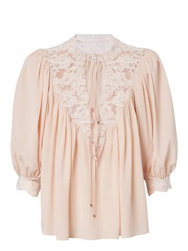 Chloé Lace-trimmed Silk Blouse - Pink