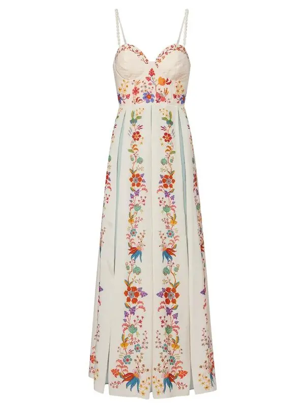 Farm Rio Floral Pleated Cotton-blend Maxi Dress - Beige