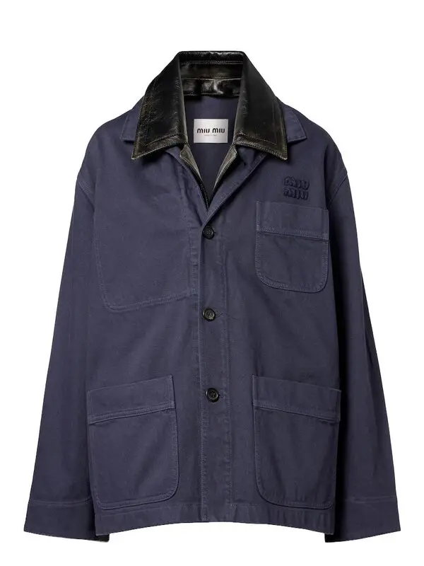 Miu Miu Leather-trimmed Cotton Gabardine Jacket - Blue
