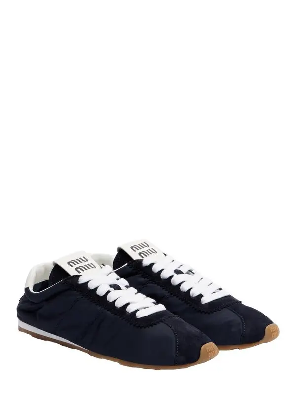 Miu Miu Plume Suede-trimmed Lace-up Sneakers - Blue