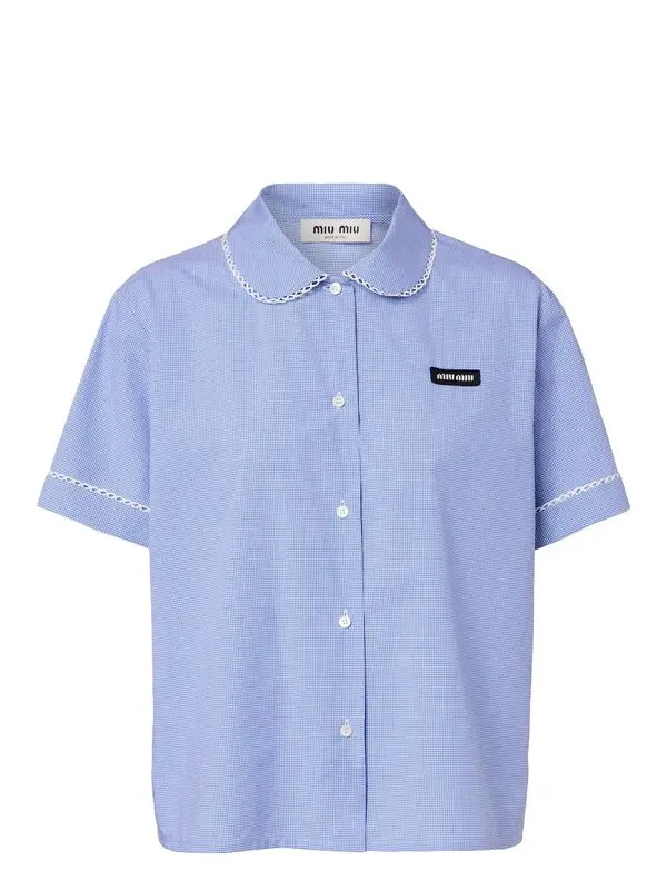 Miu Miu Gingham Lace-trimmed Cotton Poplin Shirt - Blue