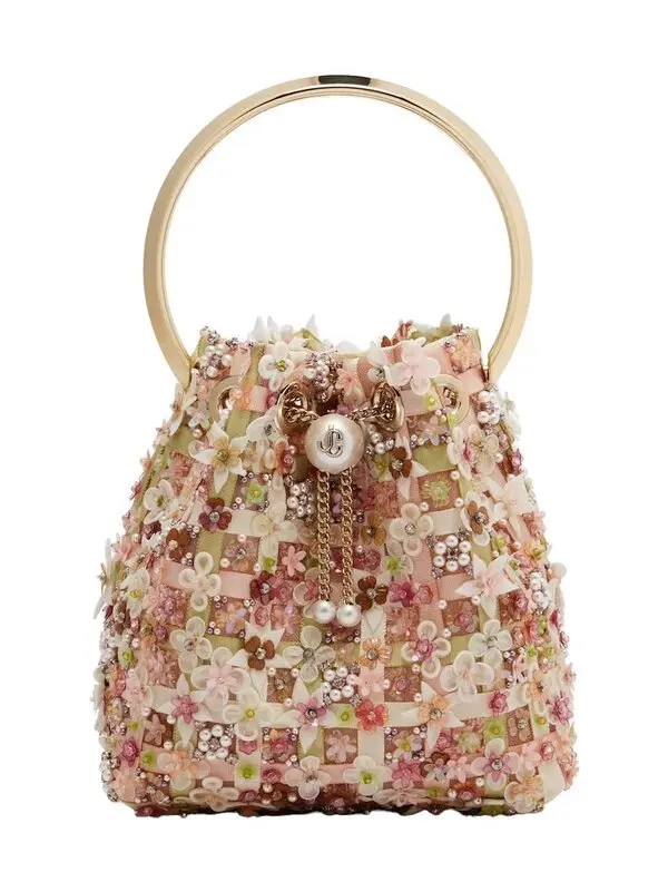 JIMMY CHOO Bon Bon Floral Embellished Bucket Bag - Pink