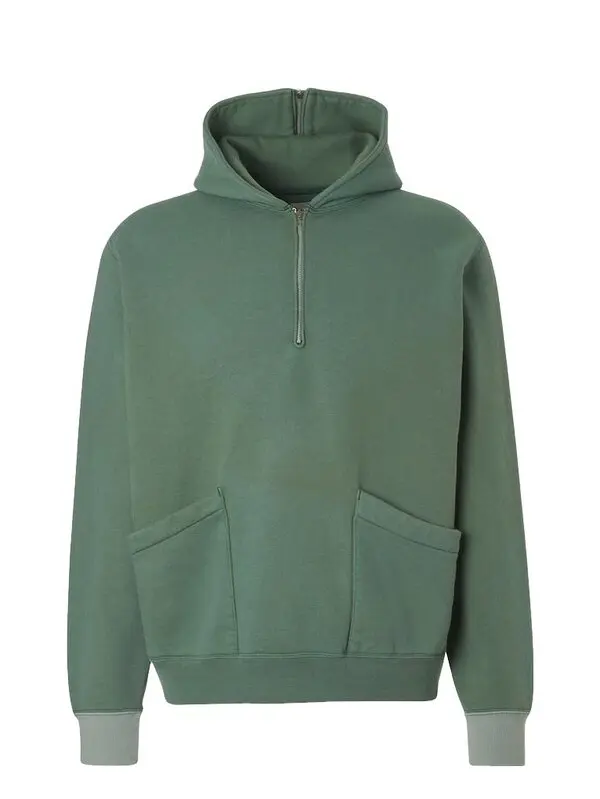 A.PRESSE Vintage Cotton Jersey Half-zip Hoodie - Green