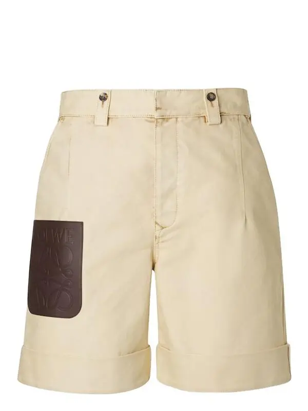 Loewe Anagram Leather-trimmed Cotton Shorts - Beige