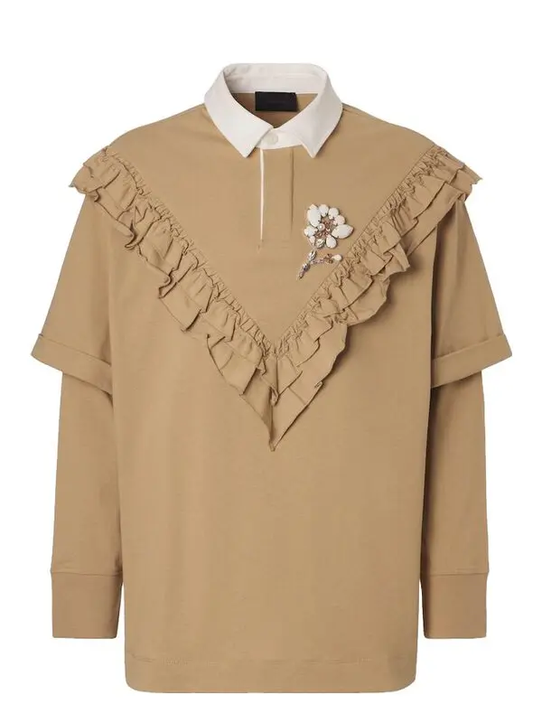 Simone Rocha Ruffled Cotton Polo Shirt - Beige