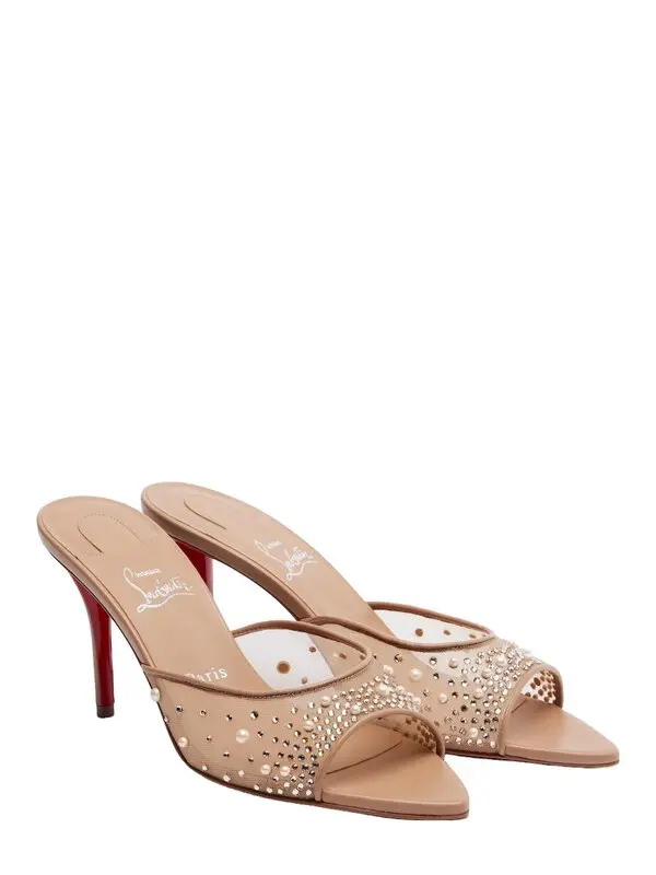 CHRISTIAN LOUBOUTIN Miss Z Degrastrass Perla Mesh Mules - Beige