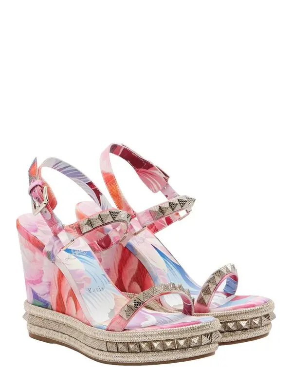 CHRISTIAN LOUBOUTIN Pyra Clou Studded Espadrille Wedges - Pink