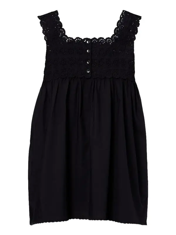 Posse Ezra Broderie Anglaise Cotton Top - Black