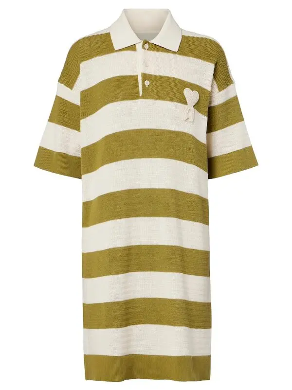 AMI Paris De Cœur Striped Cotton Polo Dress - Green